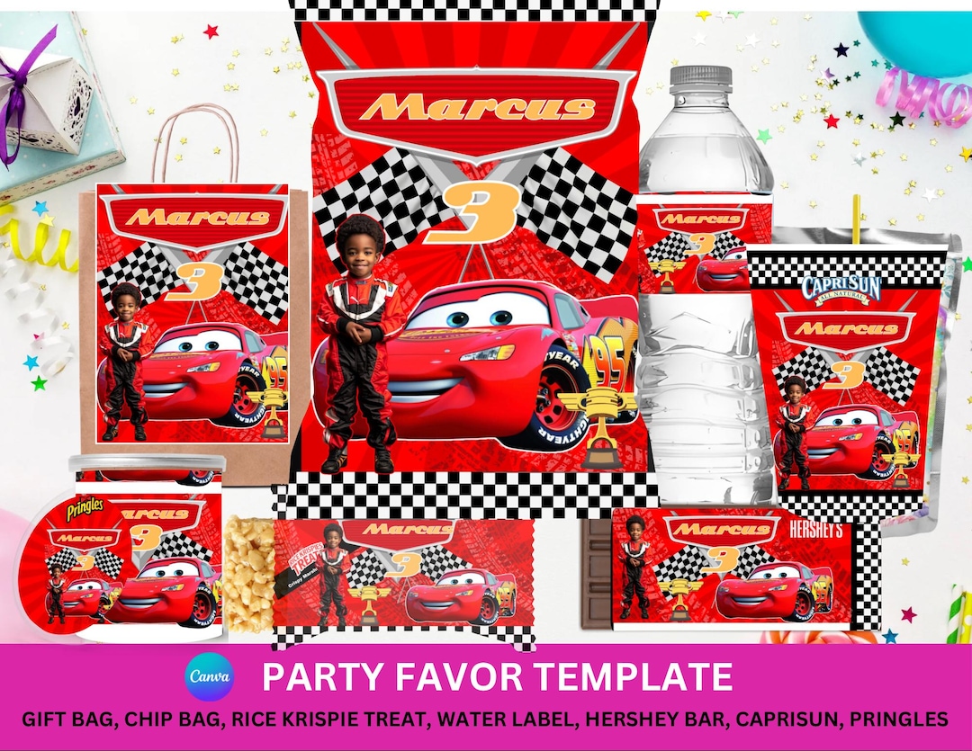 Editable Cars Birthday Party Favors Templates Editable in Canva Race ...