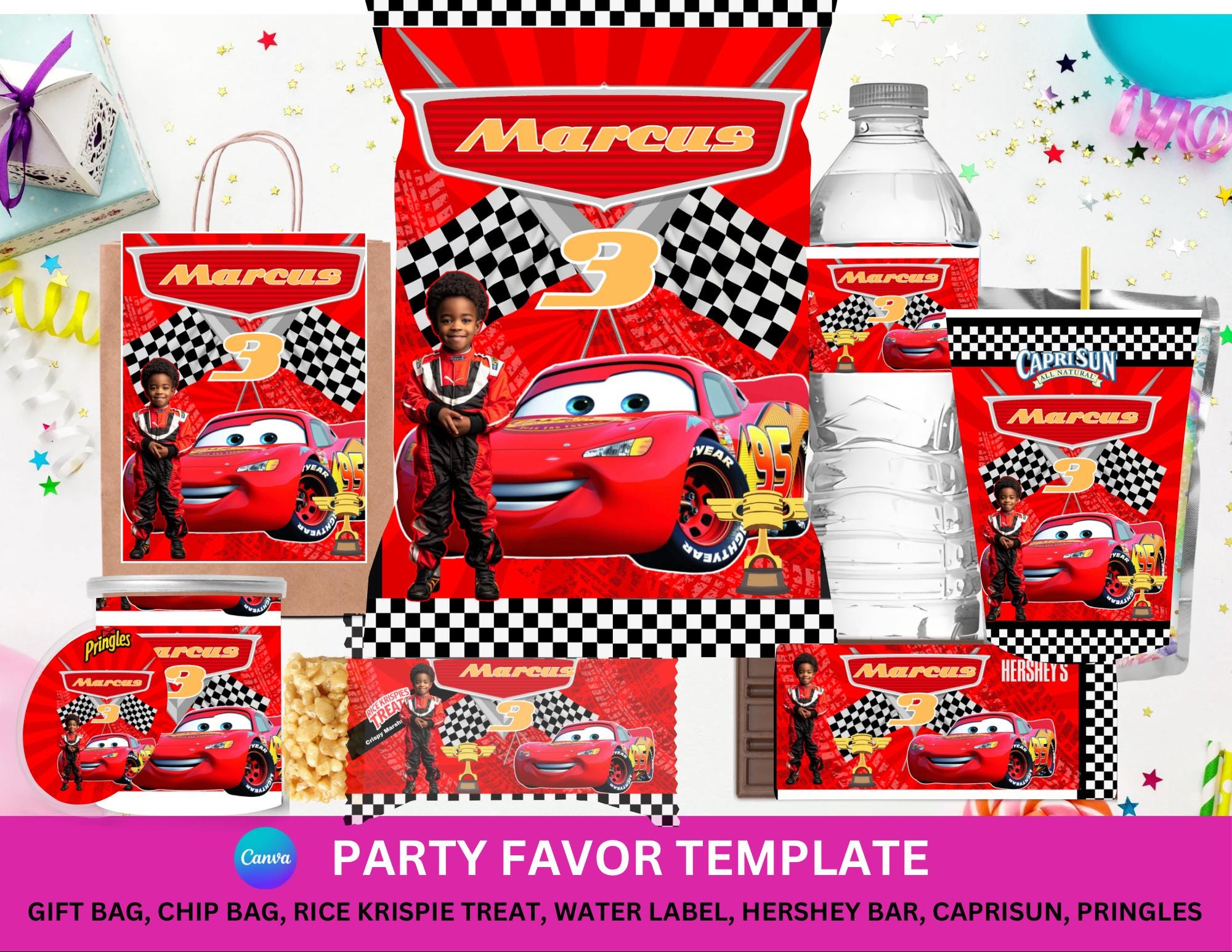 Editable Cars Birthday Party Favors Templates Editable in Canva Race ...