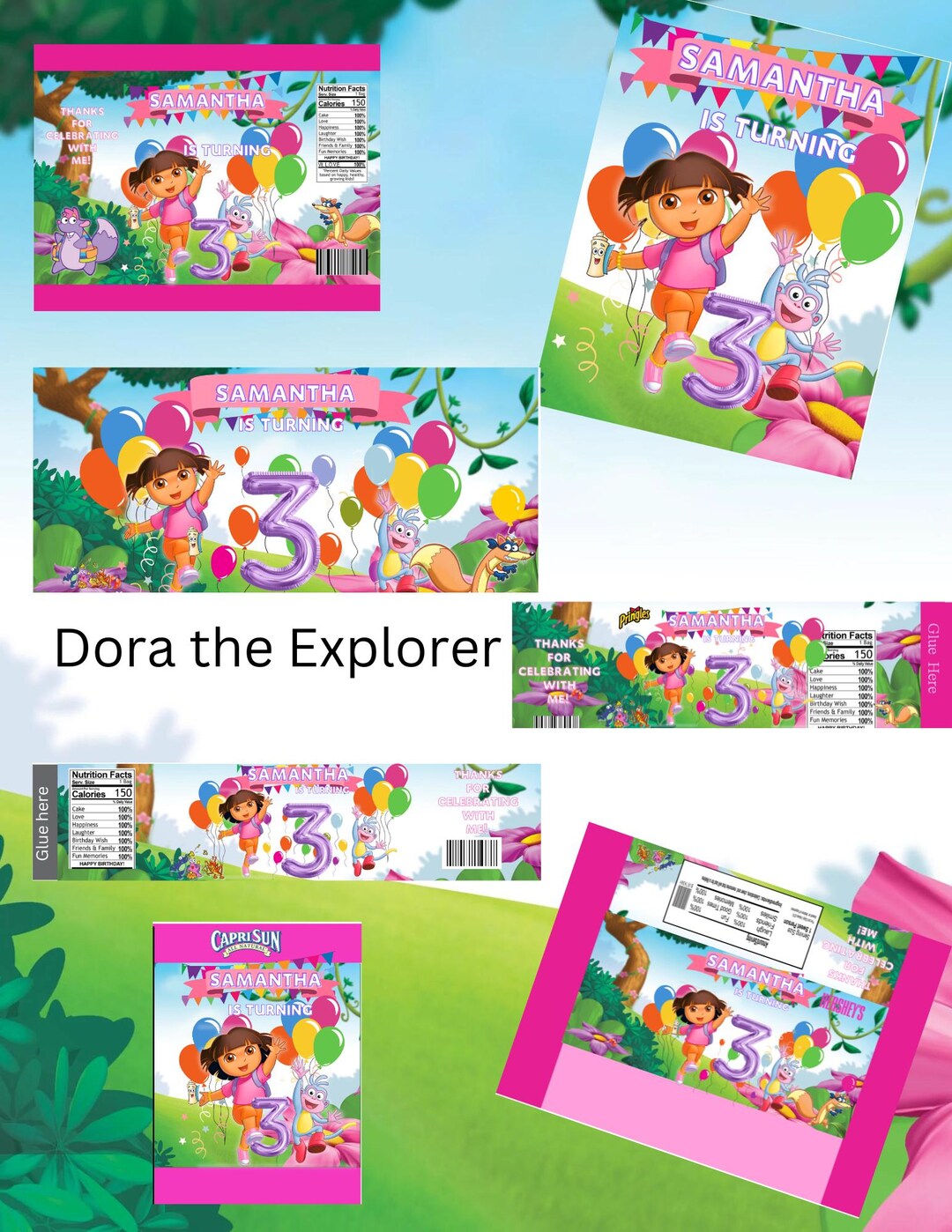 Personalized Dora the Explorer Birthday Party Favors Templates Diy ...