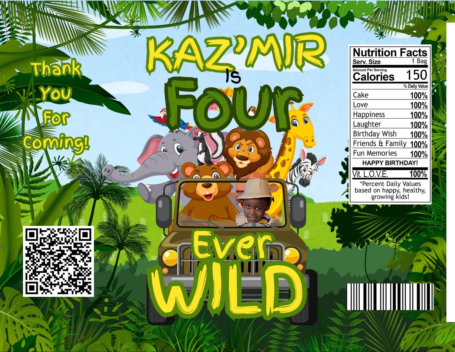 Editable Four Ever Wild Birthday Party Favor Template Safari Jungle ...