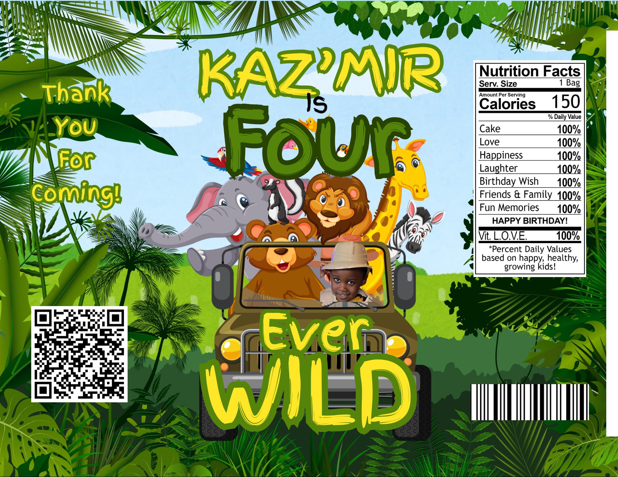 Editable Four Ever Wild Birthday Party Favor Template Safari Jungle ...
