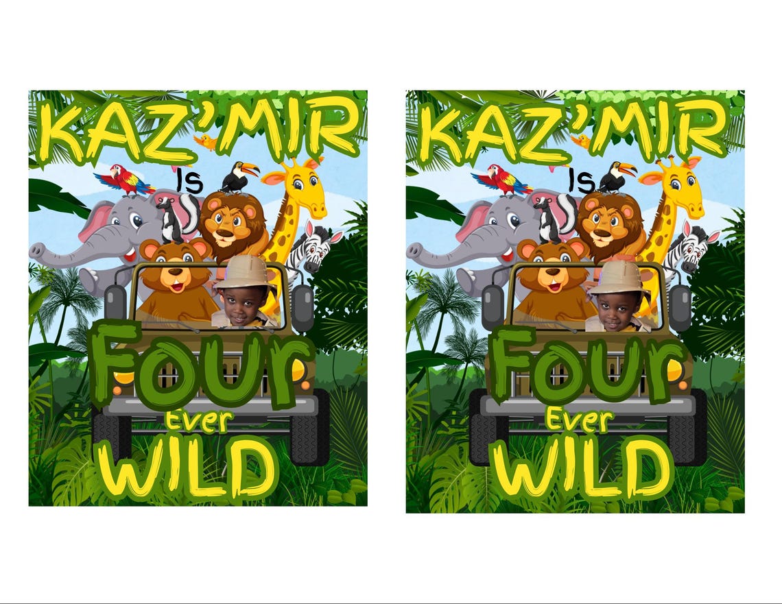 Editable Four Ever Wild Birthday Party Favor Template Safari Jungle ...
