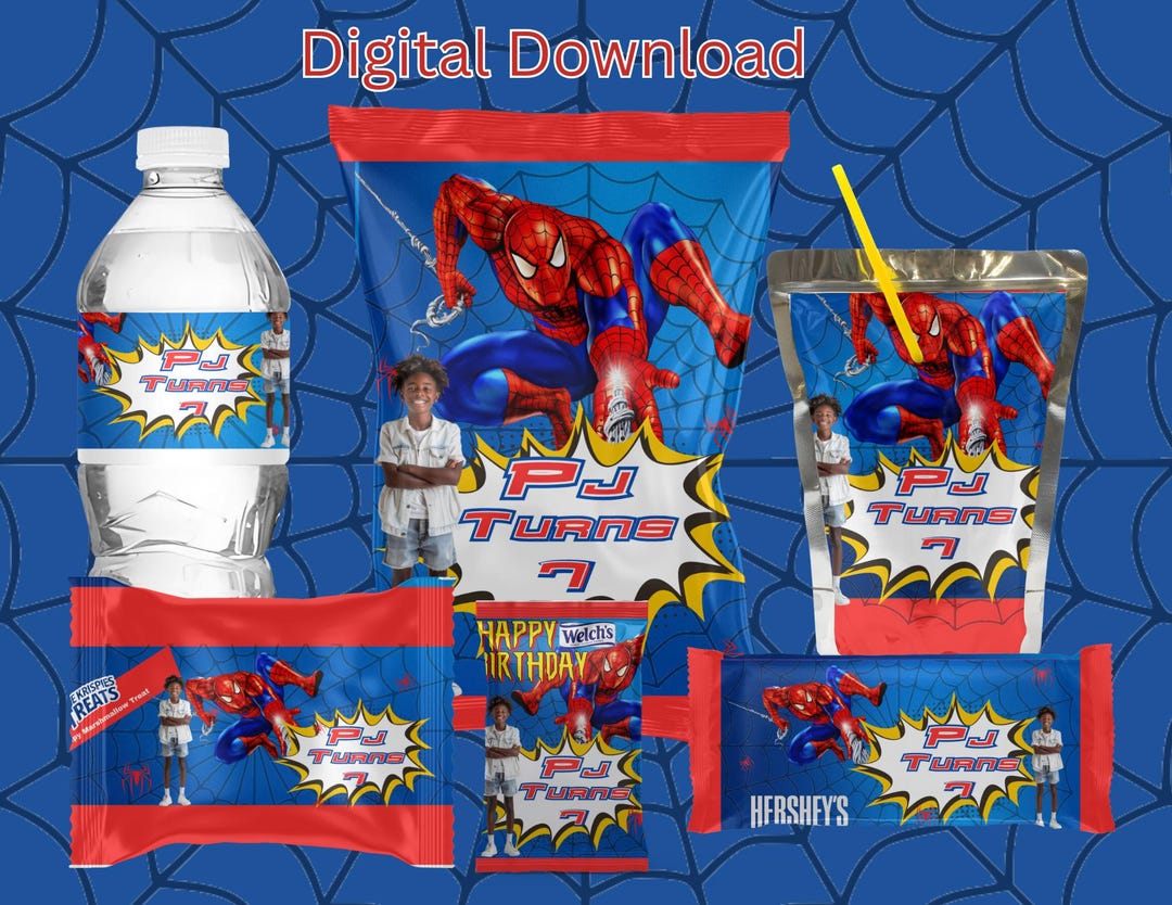 Spiderman Birthday Party Favors Templates Chip Bag Rice Krispies ...