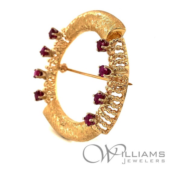 Mid-Century 14ky Ruby Retro Circle Brooch - Gem