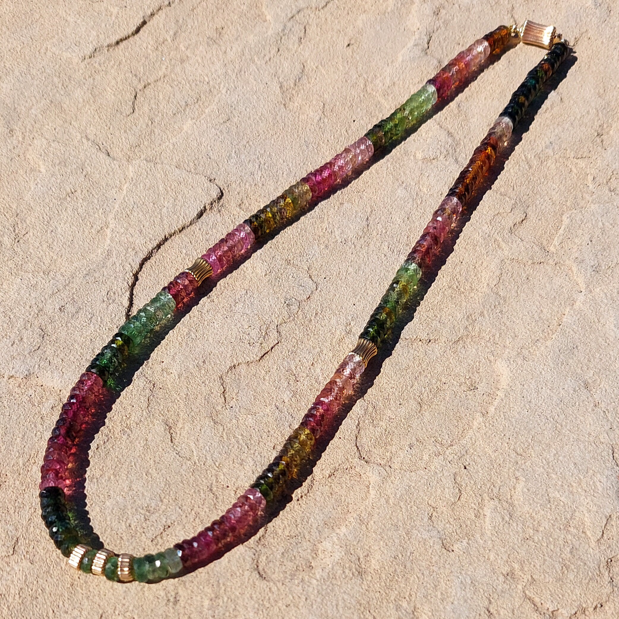 Buy Sophie Gems 14ky Watermelon Tourmaline Bead and Fluted Gold Bead ...