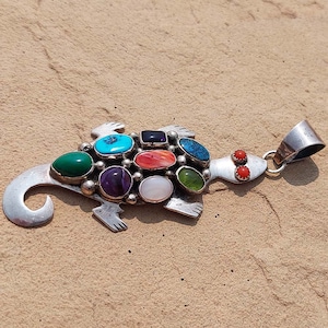 Navajo Sterling Silver Emer Thompson Multi-stone Lizard Pendant - Etsy