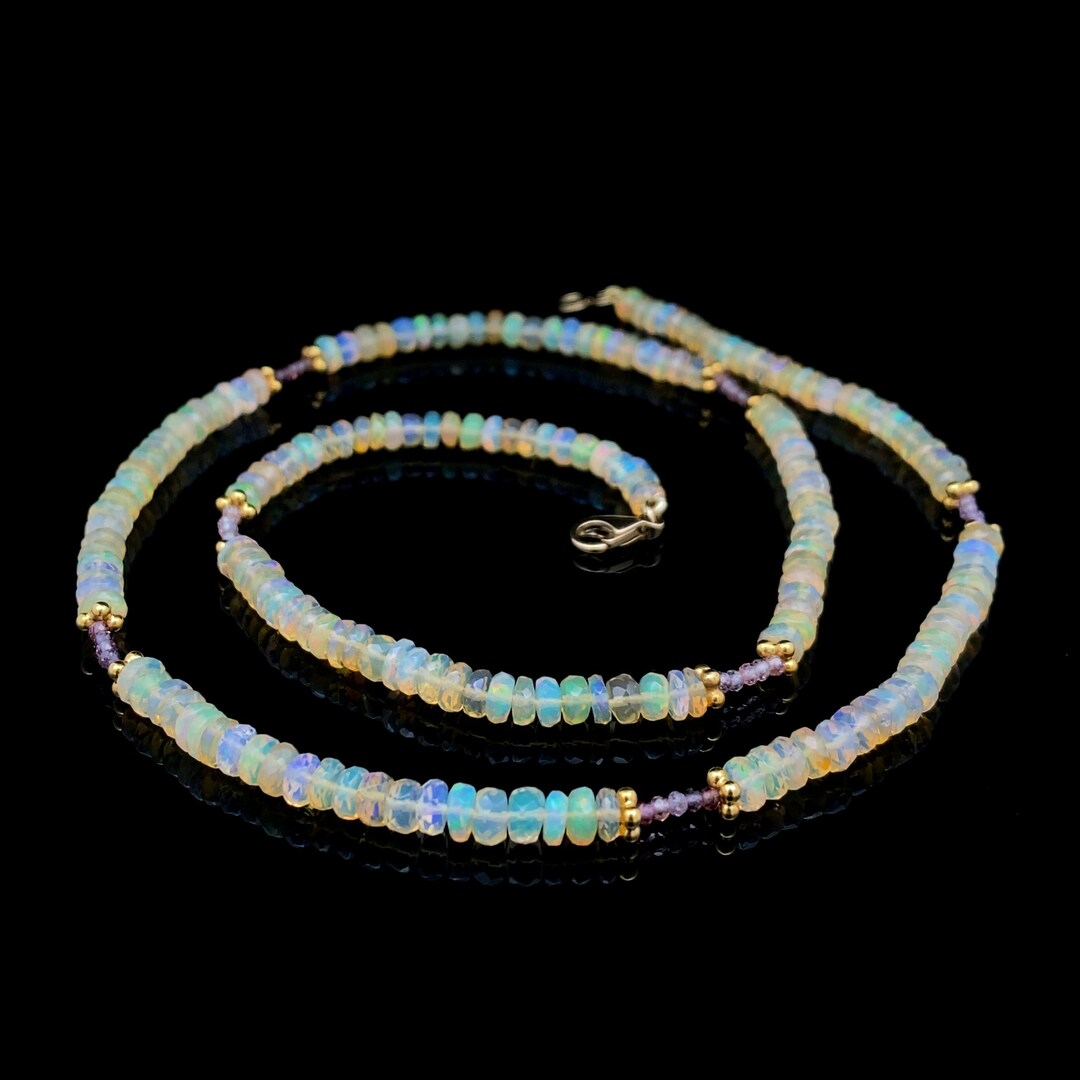Sophie Gems 18ky Ethiopian Opal and Spinel Bead Station Necklace, 19.5 ...