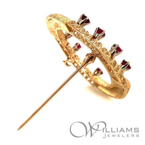 Mid-Century 14ky Ruby Retro Circle Brooch - Gem