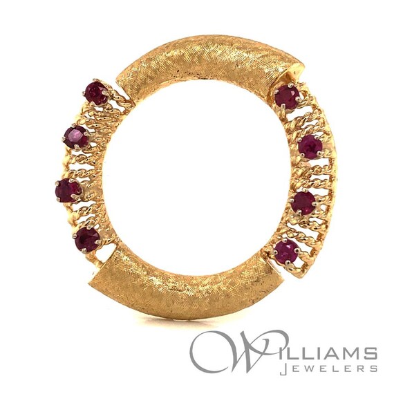 Mid-Century 14ky Ruby Retro Circle Brooch - Gem