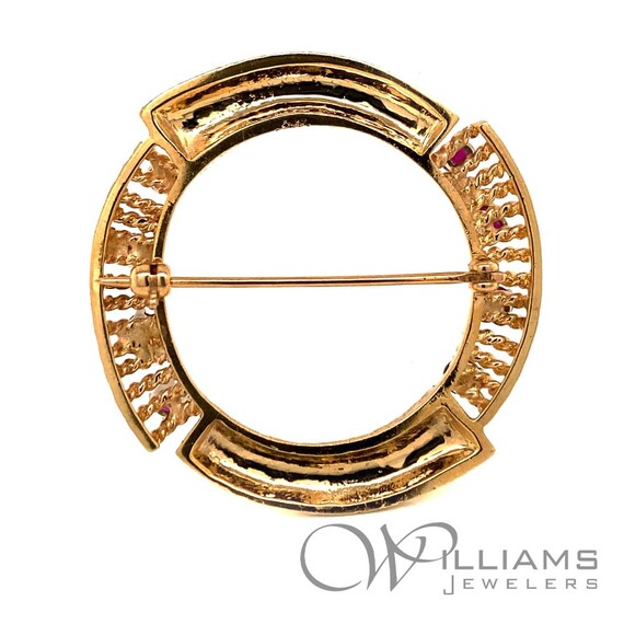Mid-Century 14ky Ruby Retro Circle Brooch - Gem