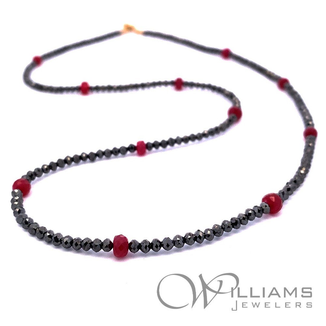 Sophie Gems 18ky Ruby and Black Diamond Bead Necklace, 18" - Etsy