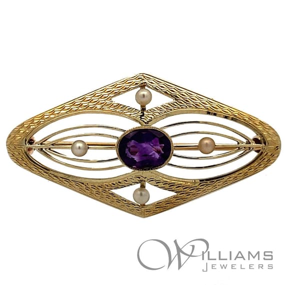 Antique 14 Karat Yellow Gold Amethyst And Seed Pearl … Gem