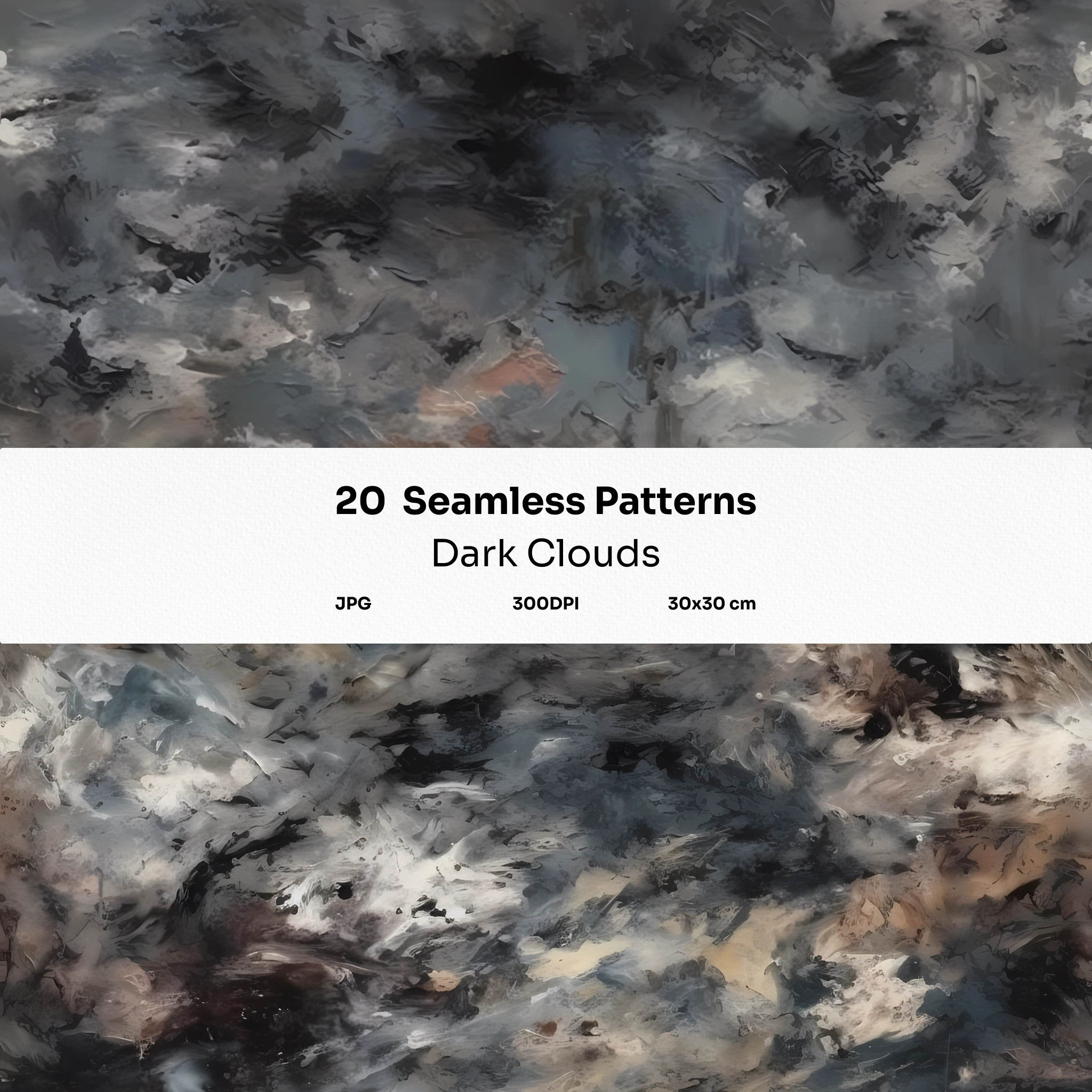 Dark Clouds, Moody Abstract Prints: 20 Seamless Digital Patterns ...