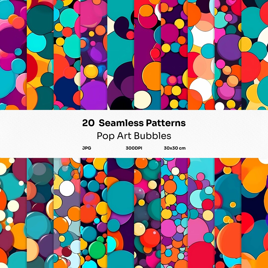 Bubbles Pop Art Abstract Digital Prints: 20 Seamless Patterns, Colorful ...