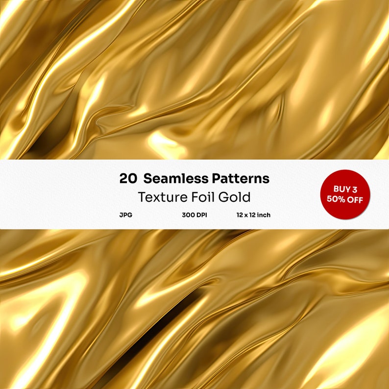 Gold Metal Foil Digital Prints: 20 Seamless Patterns, Abstract, Golden ...