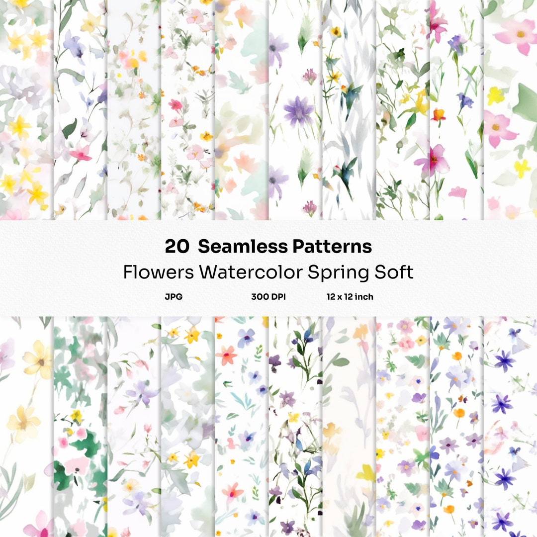 Soft Spring Flowers Abstract Digital Paper: 20 Seamless Patterns ...