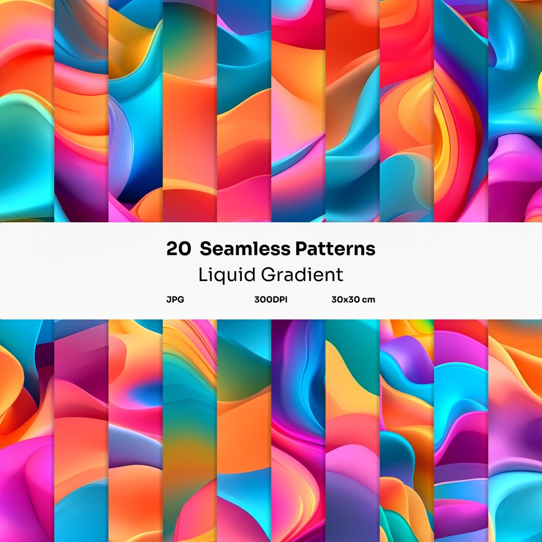 Gradient Liquid Abstract Digital Prints 20 Seamless Patterns Vibrant Gradient 3d Fluid