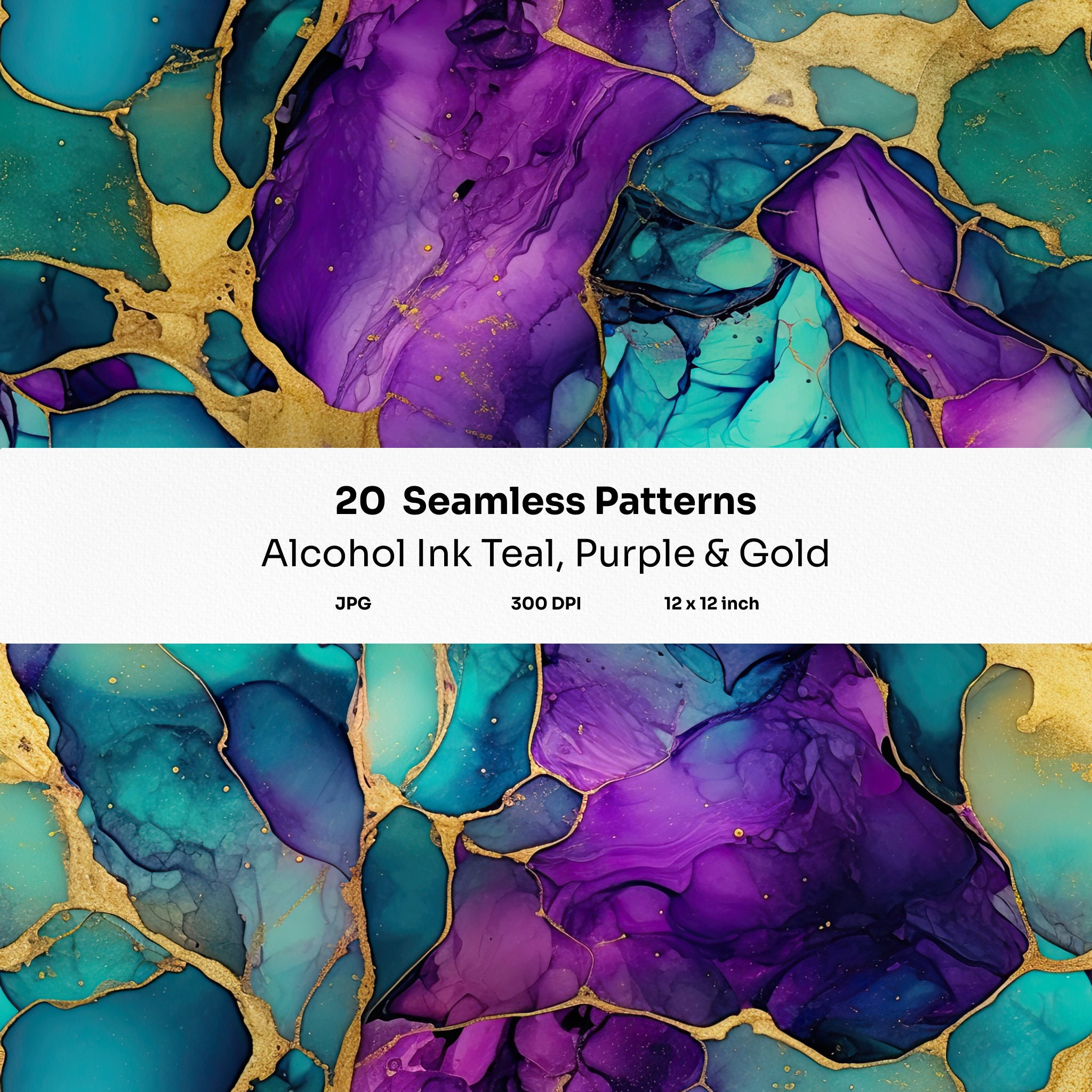 Teal and Purple Alcohol Ink Abstract Digital Paper: 20 Seamless ...