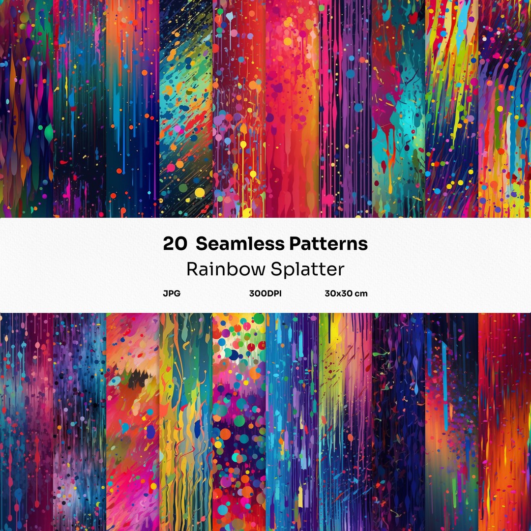 Rainbow Splatter Abstract Digital Prints: 20 Seamless Patterns, Vibrant ...