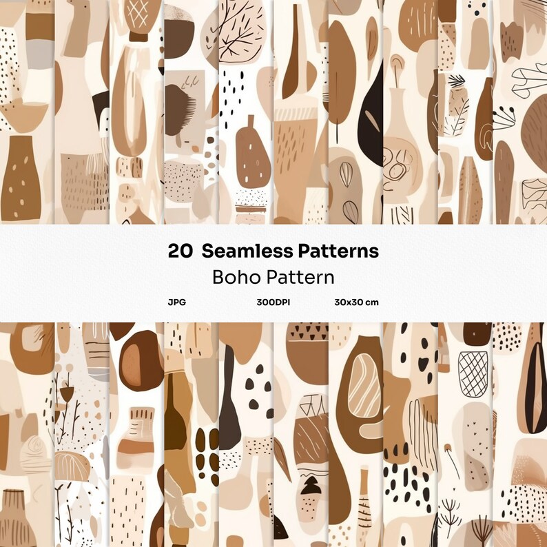 Bohemian Digital Paper, Boho Seamless Patterns, Boho Print Backgrounds ...