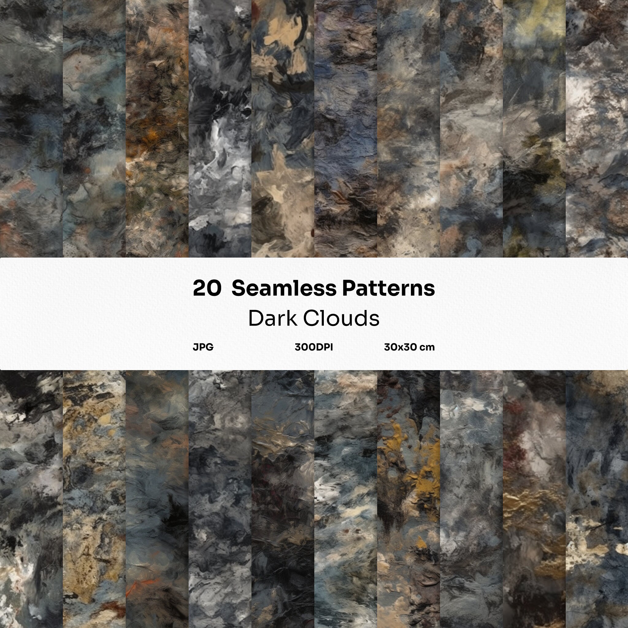 Dark Clouds, Moody Abstract Prints: 20 Seamless Digital Patterns ...
