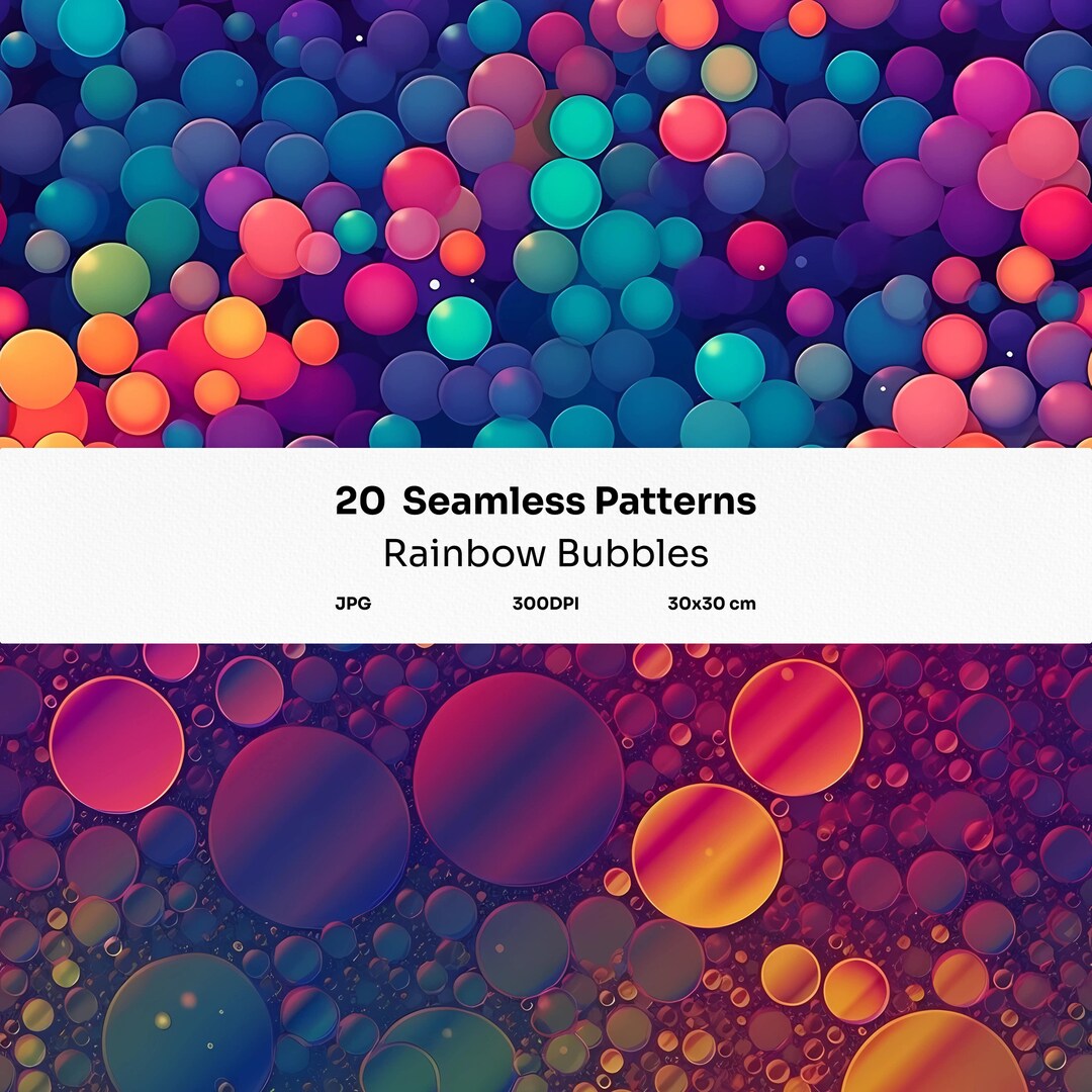 Bubbles Rainbow Abstract Digital Prints: 20 Seamless Patterns, Vibrant ...