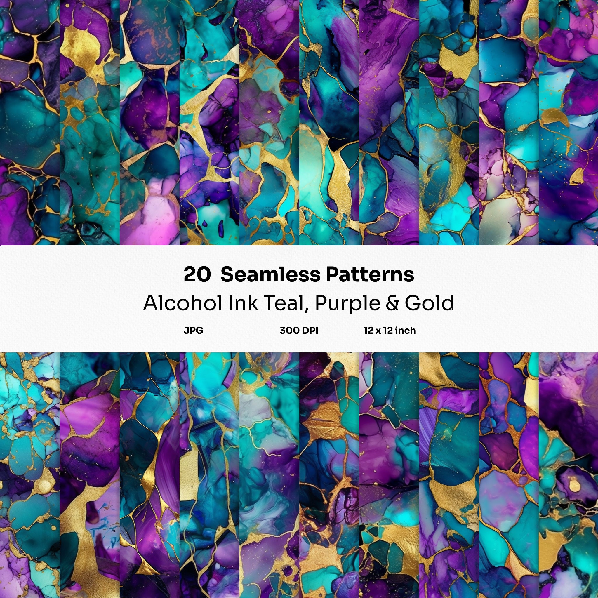 Teal and Purple Alcohol Ink Abstract Digital Paper: 20 Seamless ...