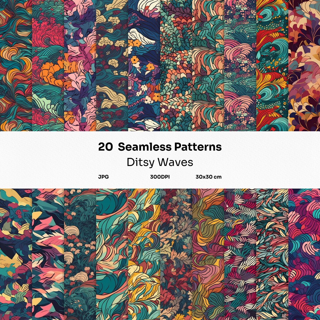 Ditsy Wave Abstract Digital Prints: 20 Seamless Patterns, Vibrant, Cute ...