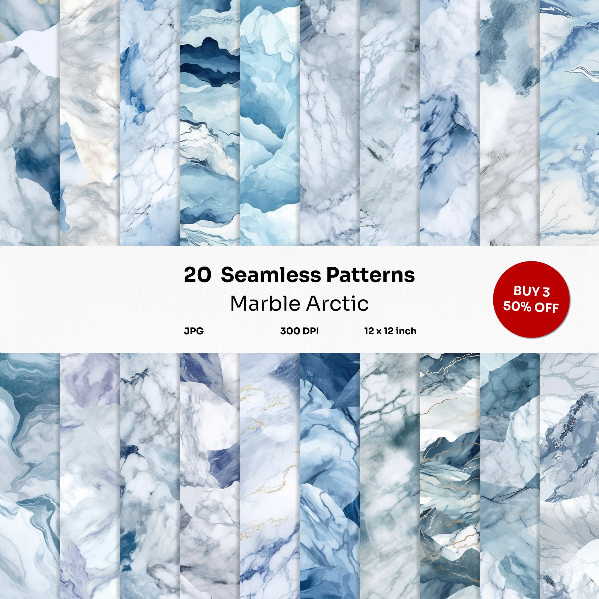 Marble Arctic Abstract Digital Prints: 20 Seamless Patterns, Winter ...