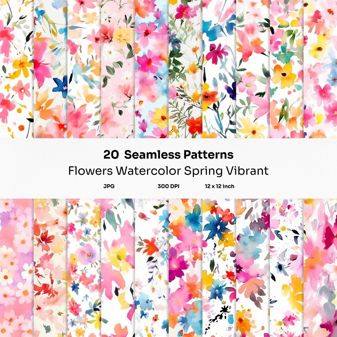 Vibrant Spring Flowers Abstract Digital Paper: 20 Seamless Patterns ...