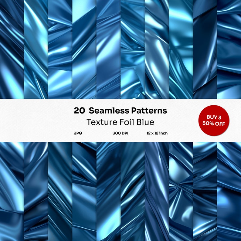 Blue Steel Foil Digital Prints: 20 Seamless Patterns, Abstract ...