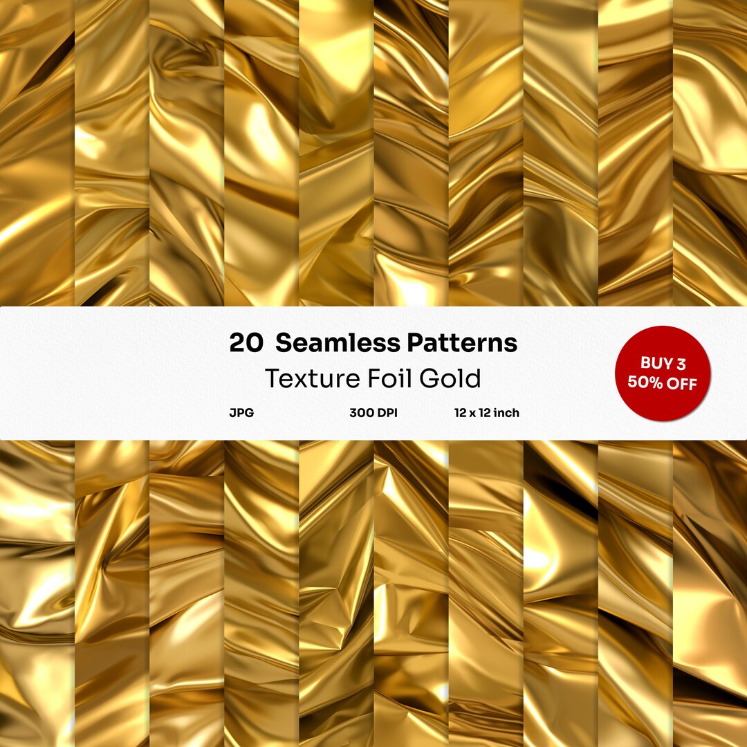 Gold Metal Foil Digital Prints: 20 Seamless Patterns, Abstract, Golden ...