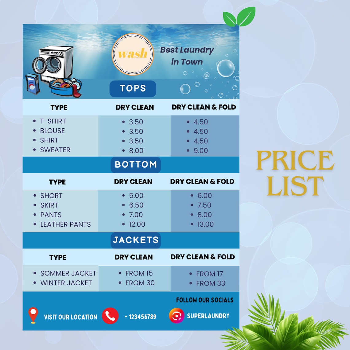 Price List Template Bundle Laundry Template Dry Clean Flyer Template ...