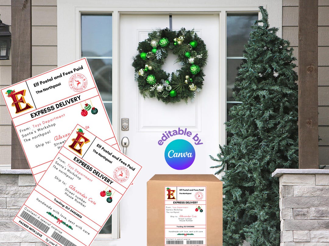 Editable Elf-themed Holiday Shipping Label 4x6 Inch | Customizable ...