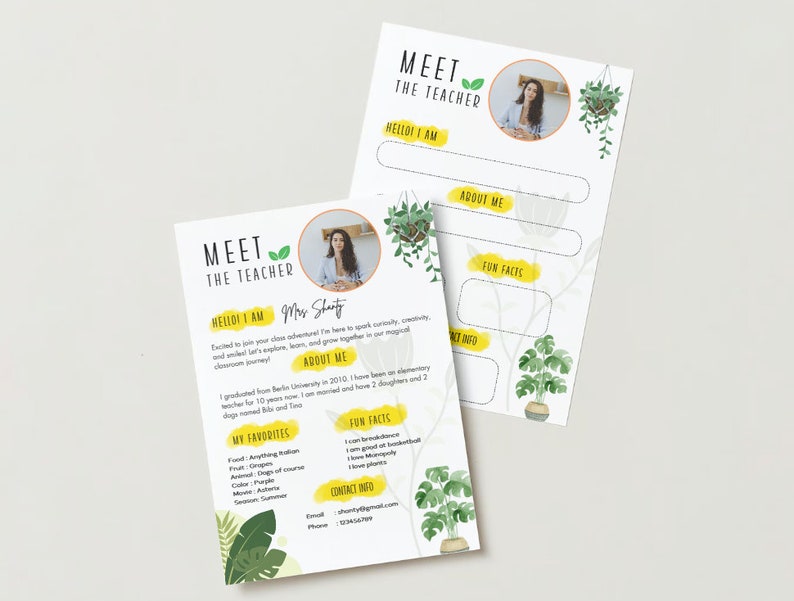 Editable Canva Template | Meet the Teacher Templates | Editable Plants ...