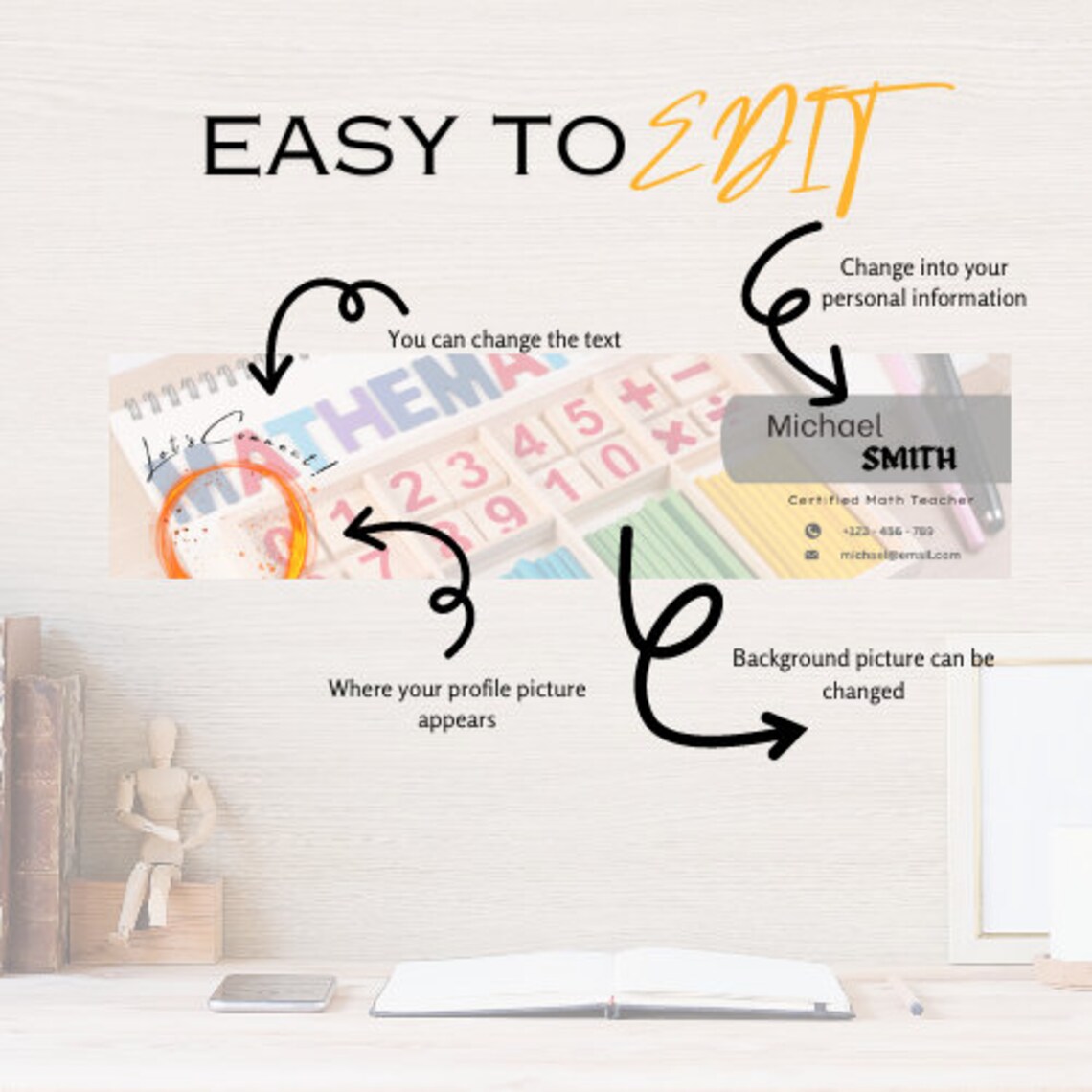 Linkedin Canva Editable Linkedin Background Linkedin Banner for Teacher ...