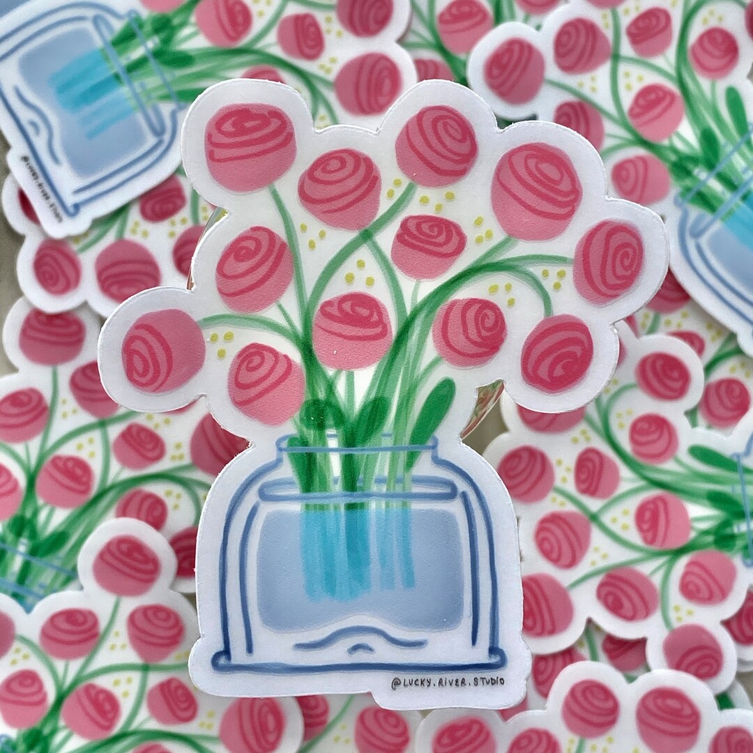 Pink Roses Sticker ~ Still Life Sticker ~ Clear Waterproof Sticker ...