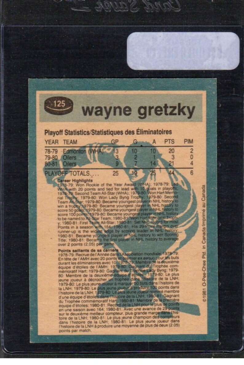 SIGNED Wayne Gretzky 1981 OPC Hockey O-pee-chee Trading Card No. 125 ...
