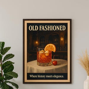Vintage Old Fashion Poster - Printable Wall Art for Home Bar or Kitchen ...
