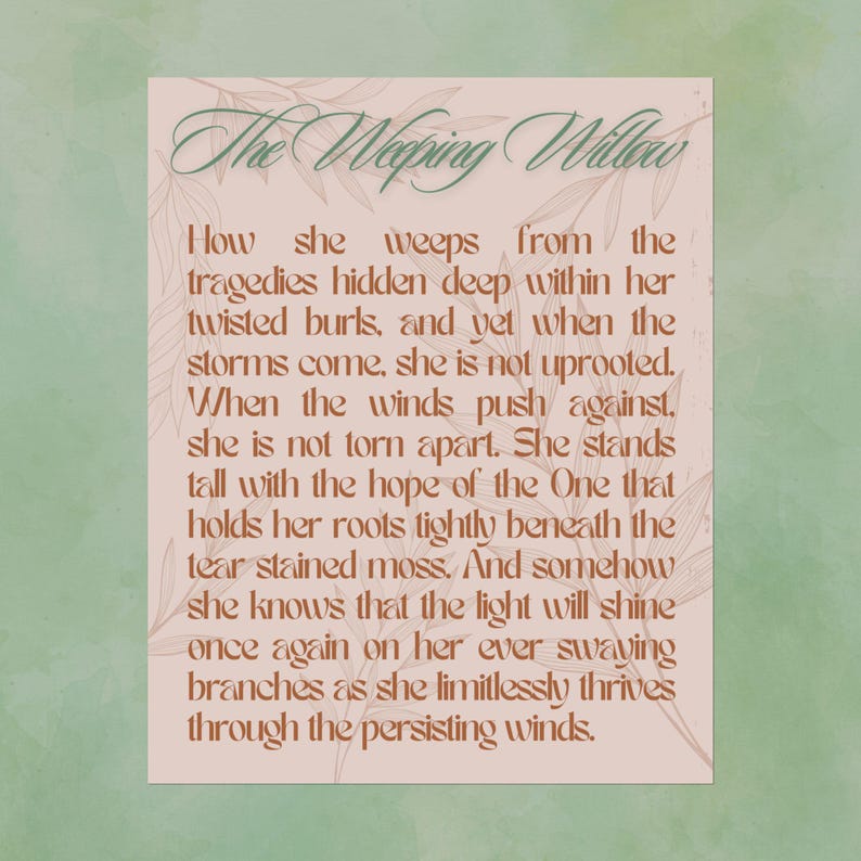 Weeping Willow Tree Poem Poster for Grief and Mourning - Etsy Australia