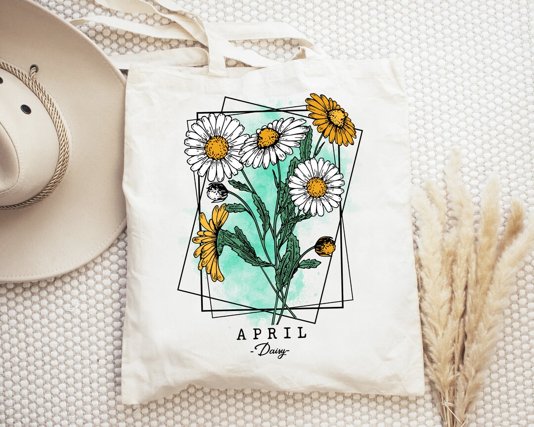 Birth Month April Floral Tote Bag Cottagecore Boho Hippie - Etsy