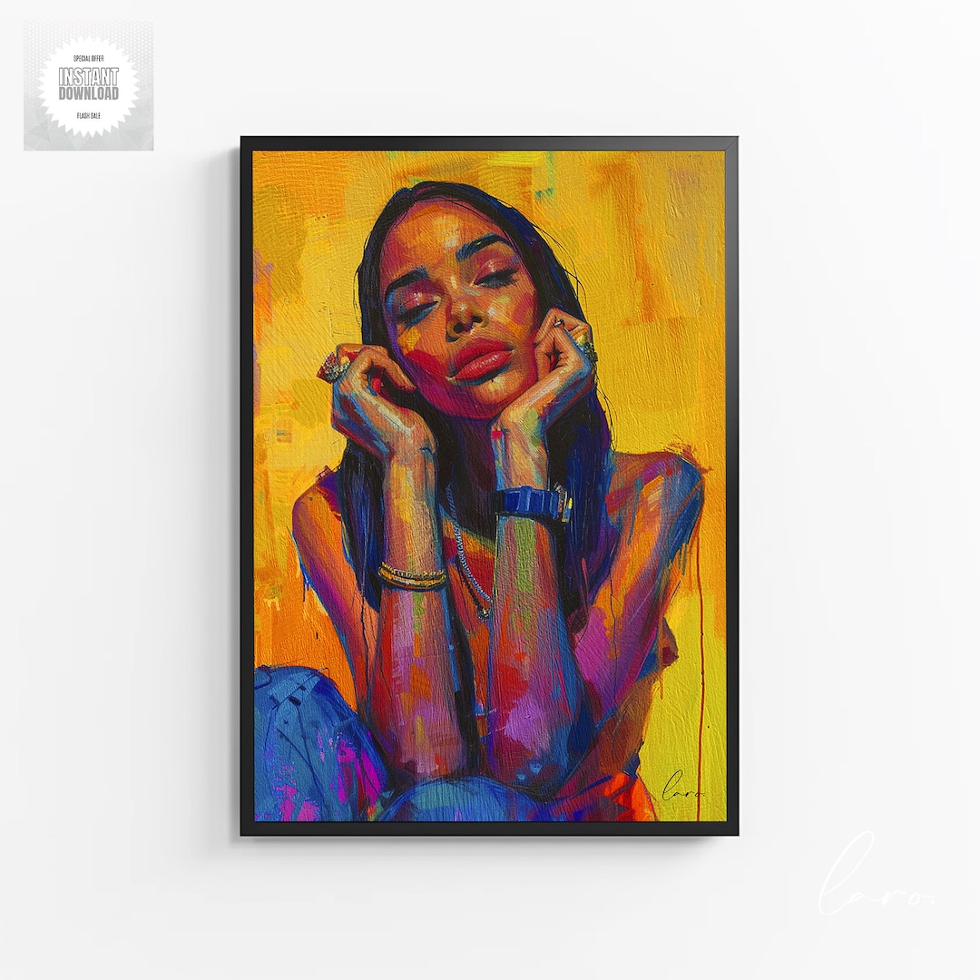 AALIYAH Poster Oil Painting Wall Art Print,black Culture Celebrity Home ...