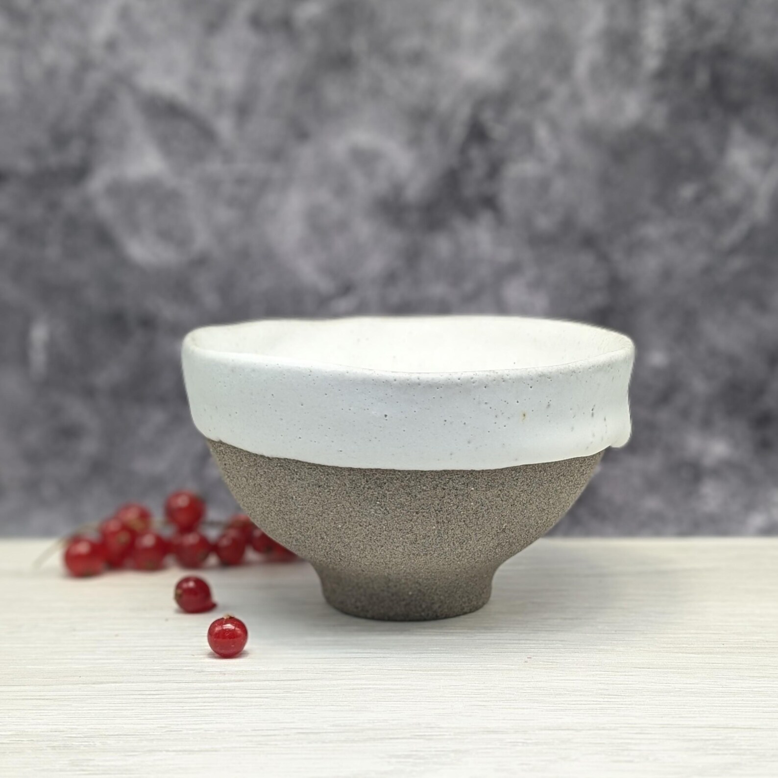 Set of 2 Handmade Wabi Sabi Gray Bowls With White Rim & Interior ...