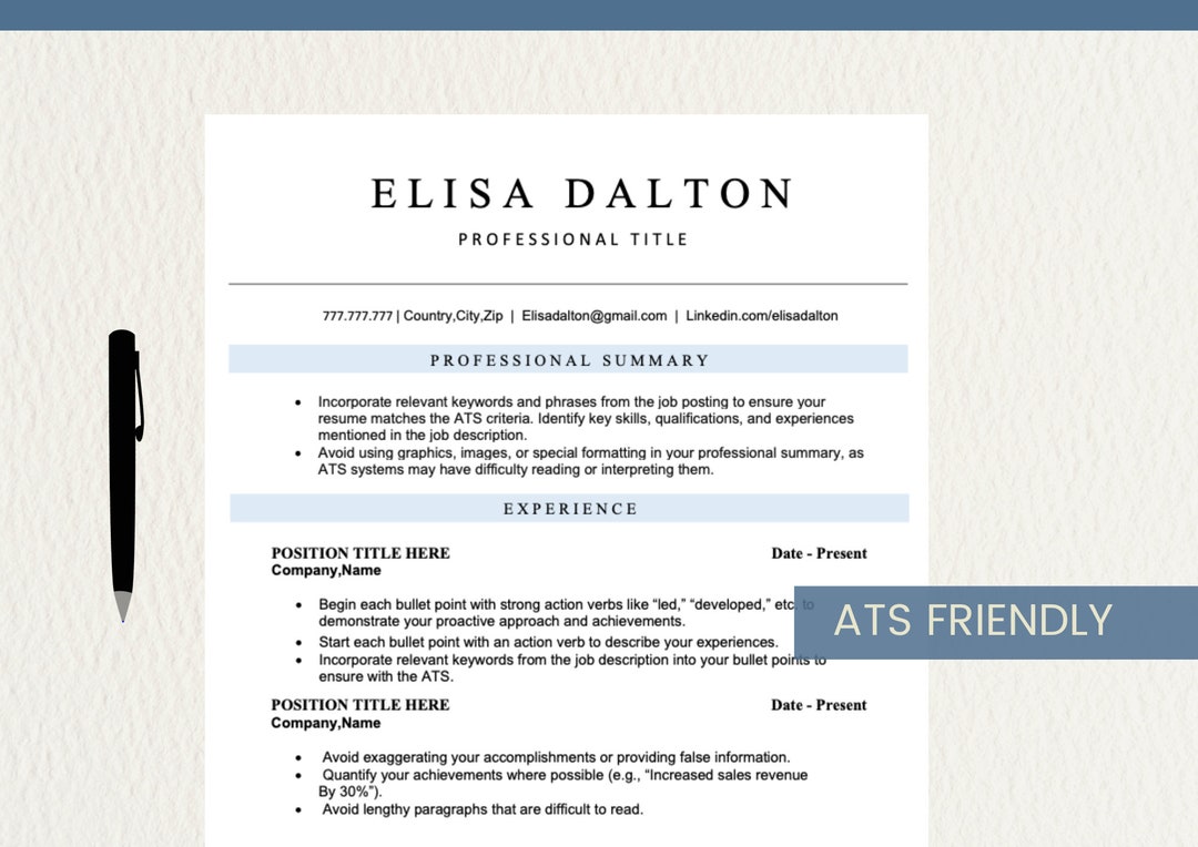 ATS Friendly Resume Template for Microsoft Word and Google Ats ...
