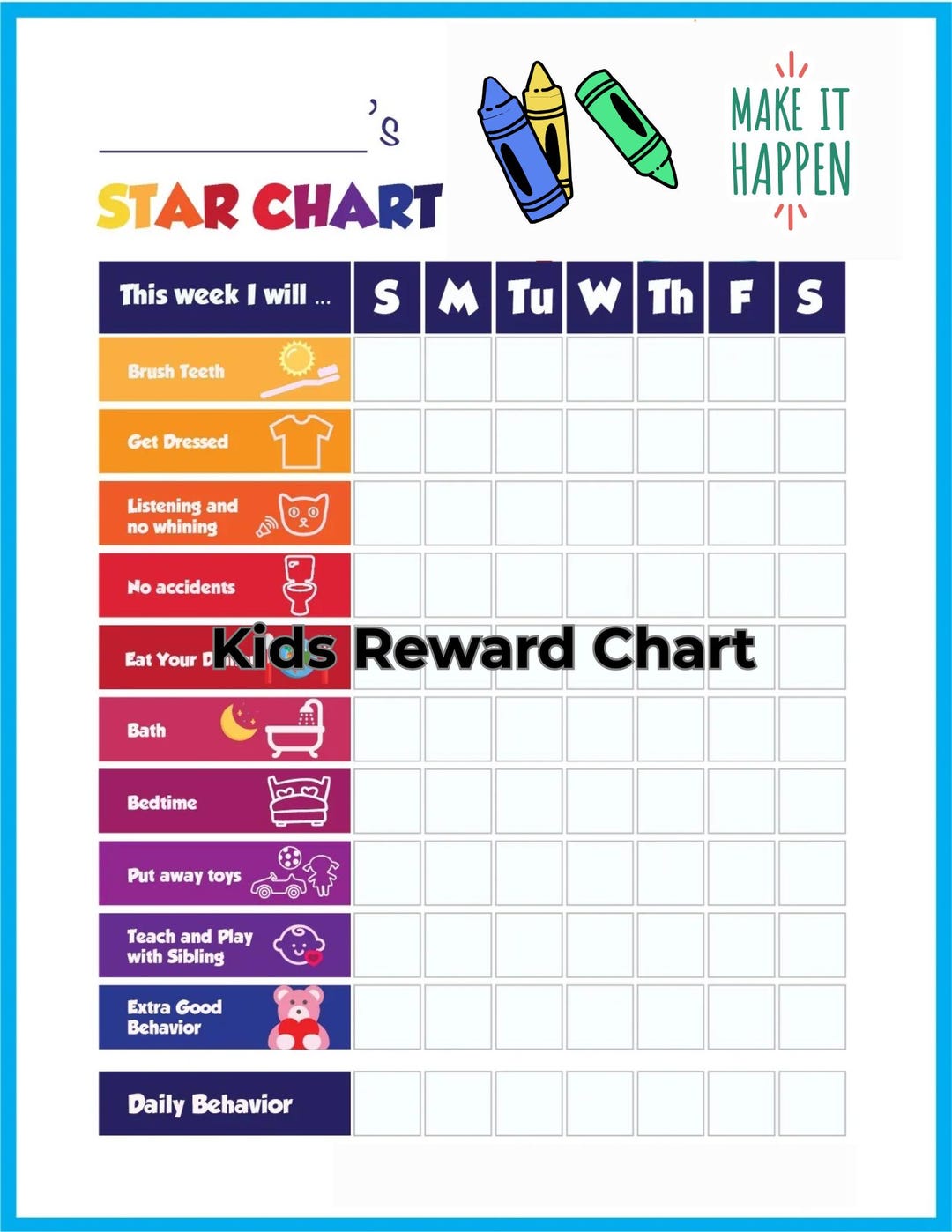 Kids Reward Chart Printable | Behavior Chart for Kids | Star Chart ...