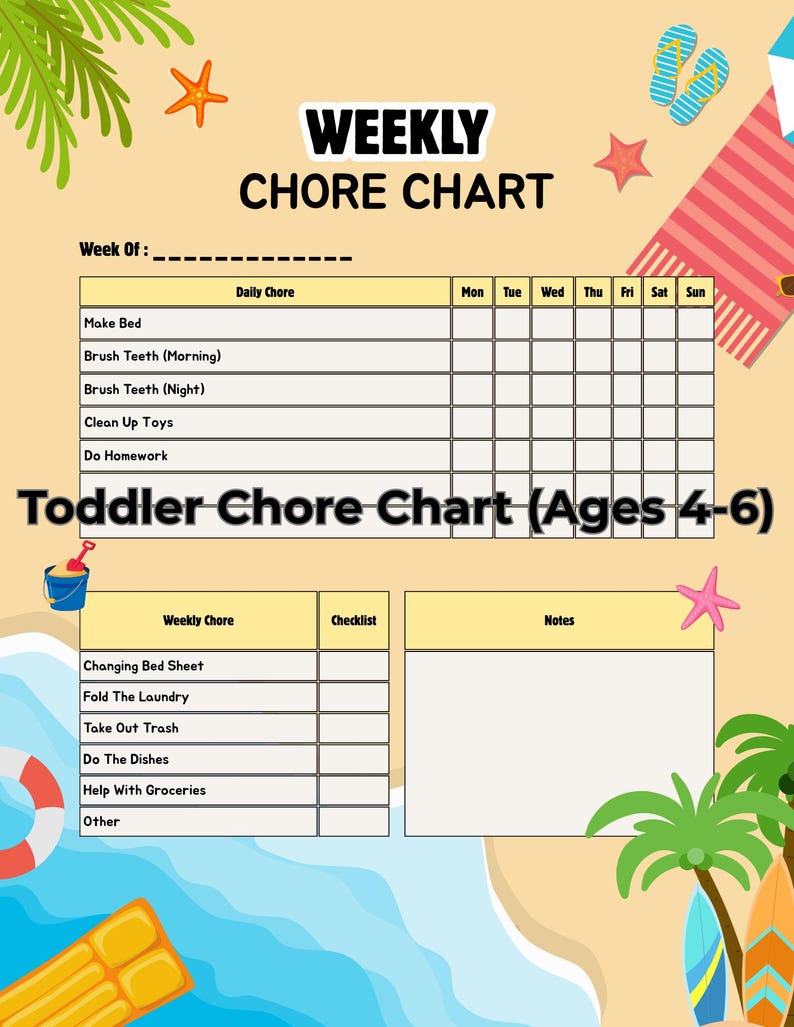 Preschool Chore Chart Printable | Kids Chore Chart Ages 4–6 | Daily ...