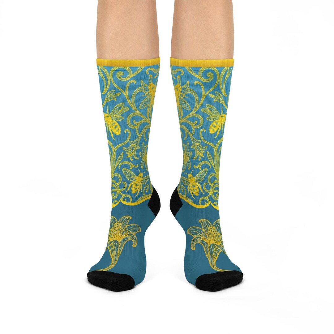 Flower Gardner Gift French Country Bee and Lilly Cushioned Crew Socks ...
