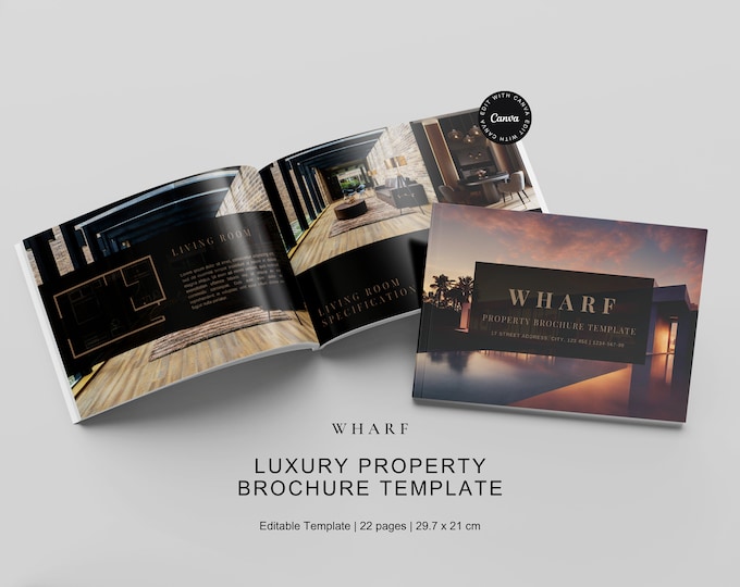 Wharf Luxury Real Estate Brochure Canva Template | Black & Gold/brown ...
