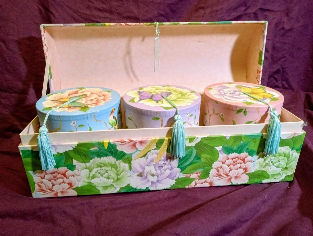 PUNCH STUDIO Trunk Box With 3 Nesting Boxes Floral Birds 82889N - Etsy