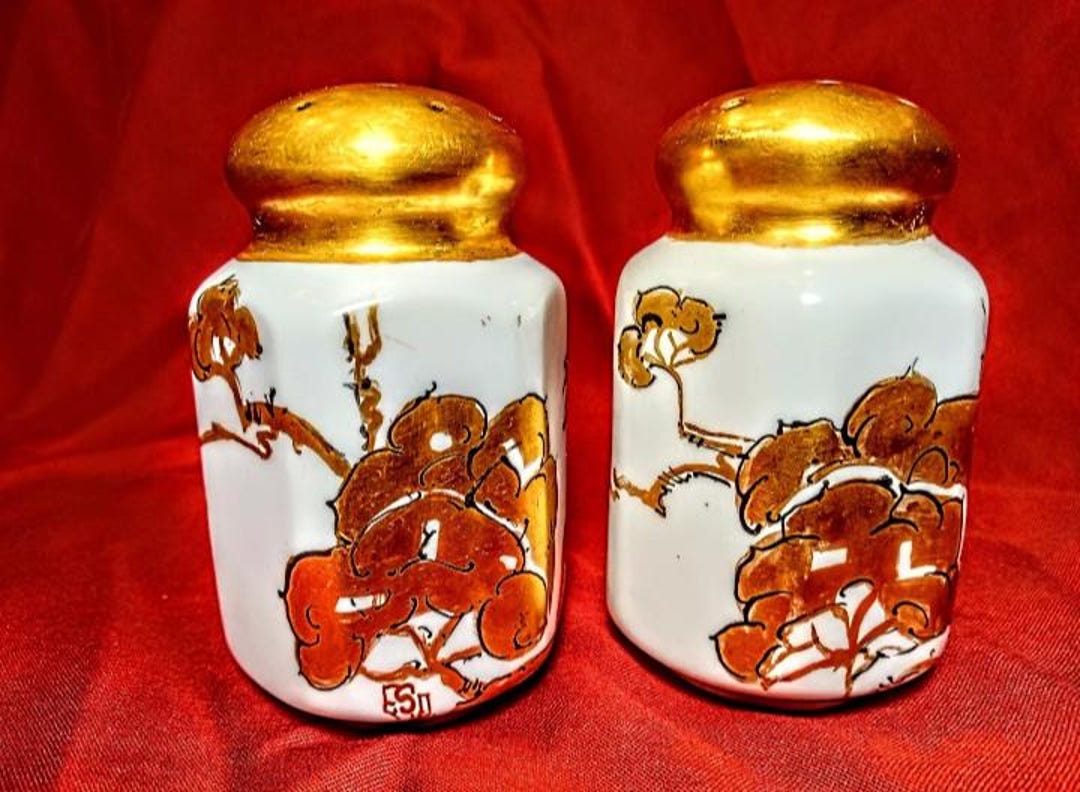 NORITAKE Nippon ESD Lusterware Vintage Hexagonal Salt Pepper Shakers ...